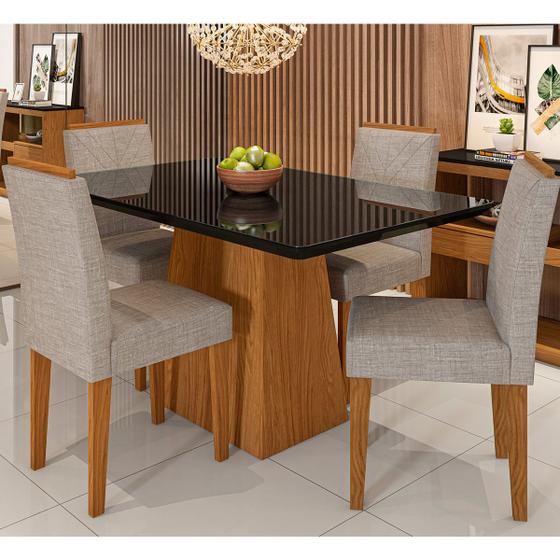 Conjunto Mesa de Jantar Bárbara 1,35m Tampo de Madeira com Vidro Colado ...