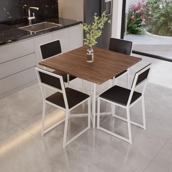 Conjunto Mesa de Jantar Quadrada Imbuia 4 Cadeiras Estofado Riviera Industrial Branco - Don ...