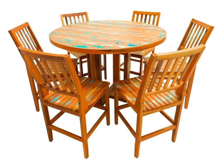 Conjunto Mesa de Jantar Redondo 1,20m com 6 Cadeiras Conforto Madeira ...
