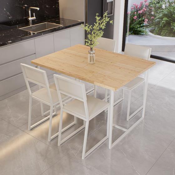 Conjunto Mesa de Jantar Retangular Pinus 4 Cadeiras Estofado Riviera Industrial Branco - Don ...