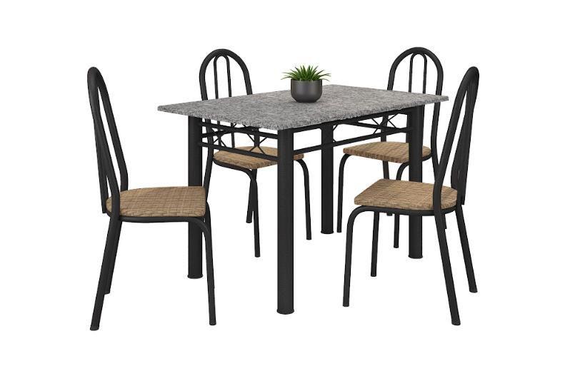 Conjunto Mesa Granito 1,10x0,75cm Cromo Preto com 4 Cadeiras (050) Rattan LUANA POP - ARTEFAMOL ...