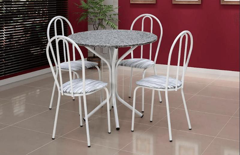 Conjunto Mesa Granito Redonda 80cm Branco com 4 Cadeiras (04) Escolha sua cor DALIA - ARTEFAMOL ...