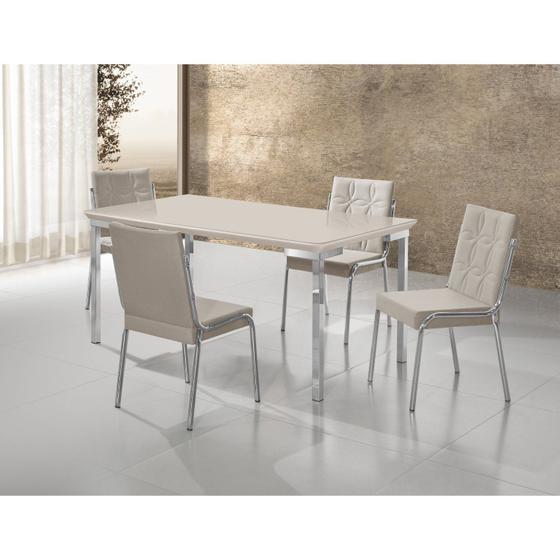 Conjunto Mesa Iza 120x90cm Tampo MDF/Vidro 4 Cadeiras Natani Cromado ...