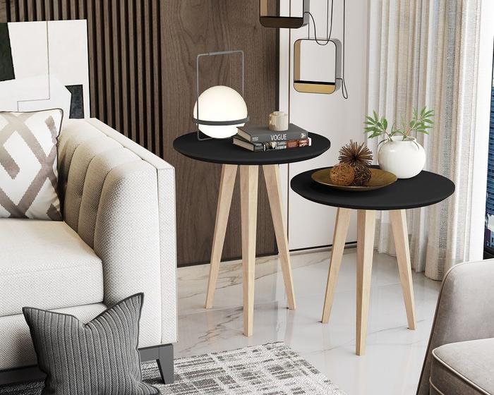 Conjunto Mesa Lateral Tampo MDF 15mm Pes Madeira Tesla - Mérito ...