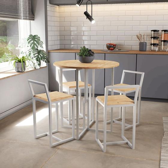 Conjunto Mesa Redonda 4 Cadeiras Pequena Pinus Industrial White - Don ...