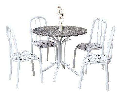 Conjunto Mesa Redonda Aço C/ 4 Cadeiras Tampo Granito - Quality ...