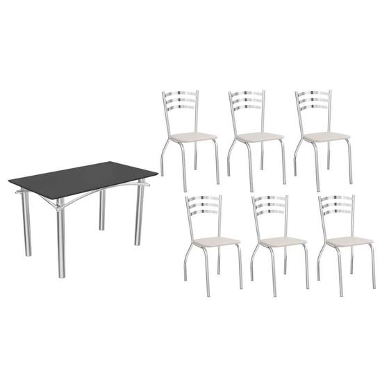 Conjunto: Mesa Sala Jantar Elba Tampo Madeirado c/ Vidro 120cm e 6 ...