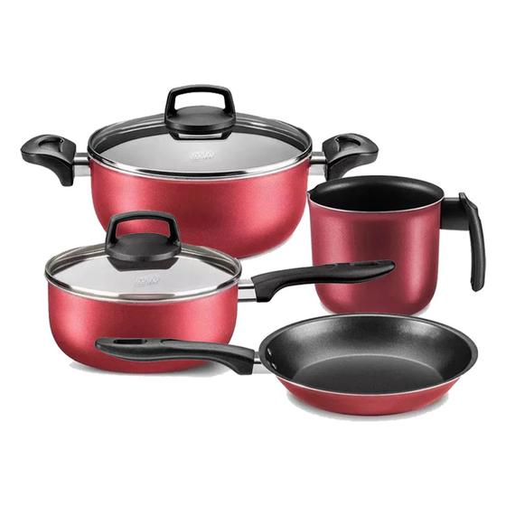 Conjunto Panelas 4 Peças Safira Cereja Superflon Tampa de Vidro Mta ...