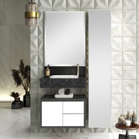 Conjunto para Banheiro com Espelho, Gabinete, Bancada em Porcelanato e ...