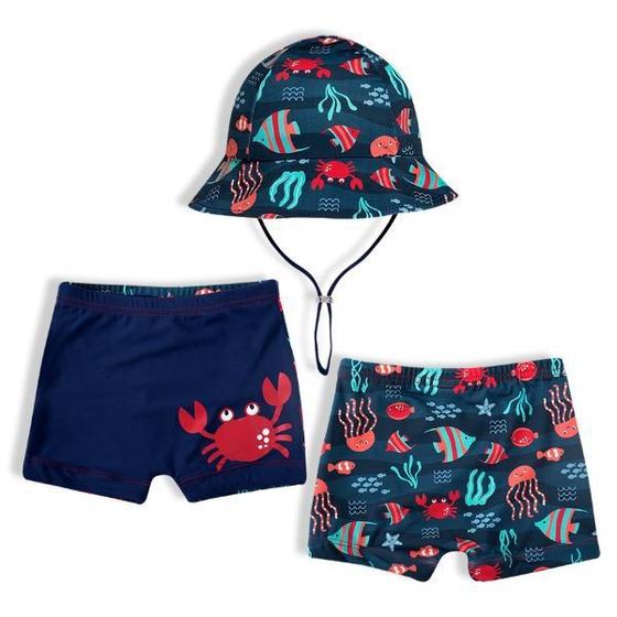 Conjunto Praia Bebe Menino Short Sunga e Chapéu UV Tip Top - Moda Praia ...