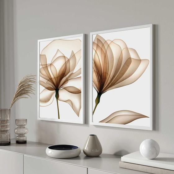 Conjunto Quadros Decorativos com Moldura Flor de Lotus Clean Neutro ...