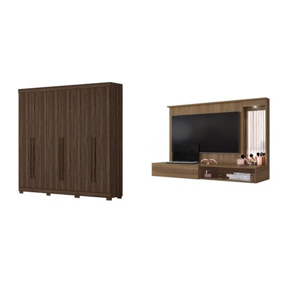 Conjunto Quarto de Casal Guarda-Roupa 6 Portas 4 Gavetas e Painel para ...