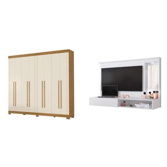 Conjunto Quarto de Casal Guarda-Roupa 8 Portas 4 Gavetas e Painel para ...