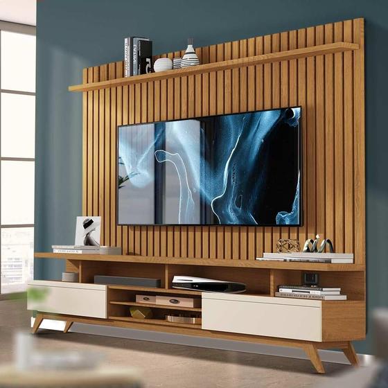 Conjunto Rack Com Painel Ripado TV Até 75 Polegadas 1.8 Nature Off White Júpiter Shop JM - Rack ...