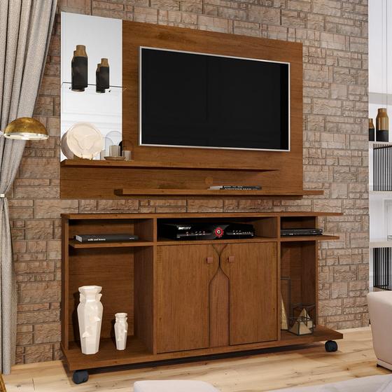 Conjunto Rack Com Rodizios Painel Com Espelho Cor Caramelo - JB BECHARA ...