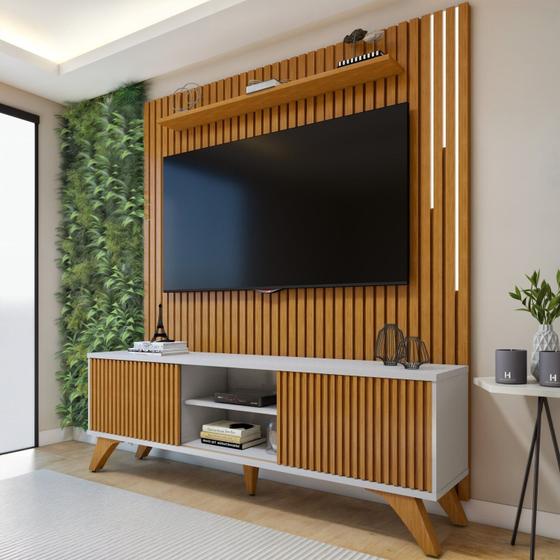 Conjunto Rack Gaia 180cm com Painel Ripado com Led para Tv de até 75 Polegadas com Led Paris ...