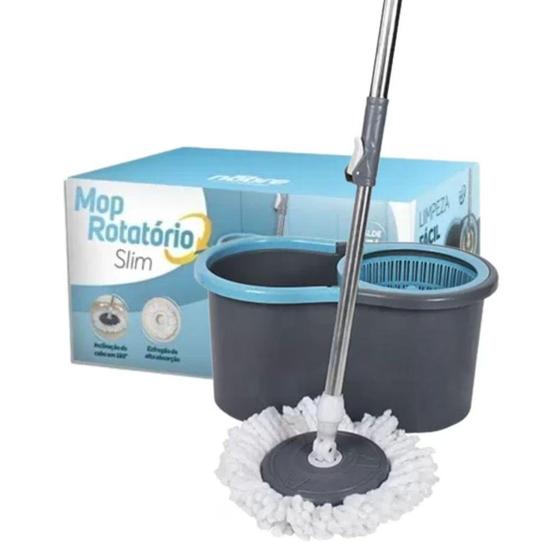 Conjunto Rotatório Mop Esfregão Giratório 360 Cesto Balde 13 litros Cabo Inox cinza Nobre Slim ...
