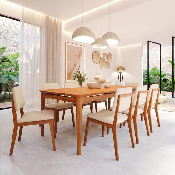 Conjunto Sala de Jantar 1 Mesa 210cm 8 Cadeiras Estofadas Miriti ...