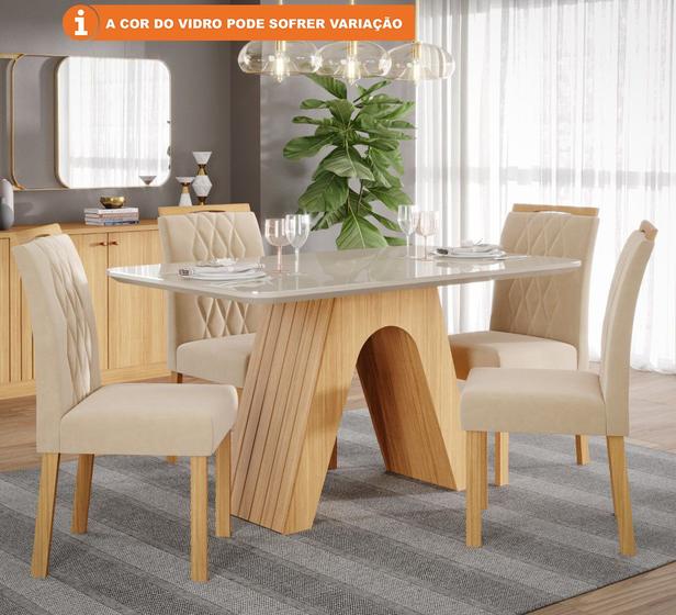 Conjunto Sala de Jantar Clara 130X80 Tampo em MDF/Vidro 4 Cadeiras Juliana Class Cimol Nature ...