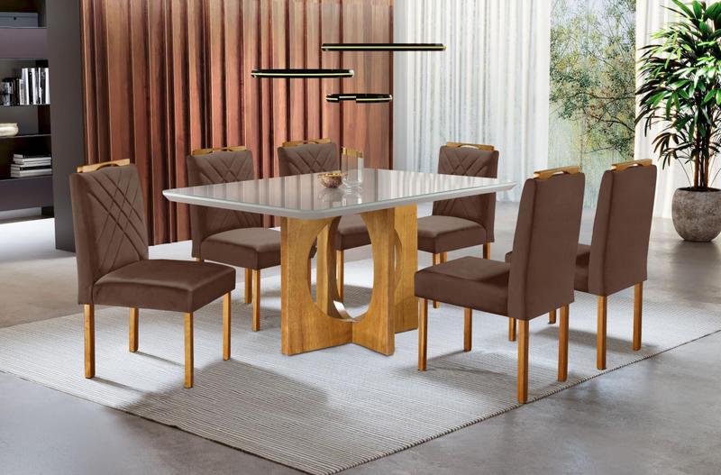 Conjunto Sala de Jantar Malibu Mesa e 6 Cadeiras Madeira Maciça Tampo ...