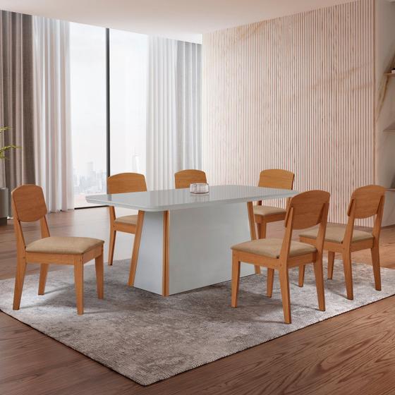 Conjunto Sala de Jantar Mesa 180cm Tampo Mdf Canto Copo e 6 Cadeiras ...