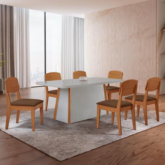 Conjunto Sala de Jantar Mesa 180cm Tampo Mdf Vidro de Canto Copo e 6 ...
