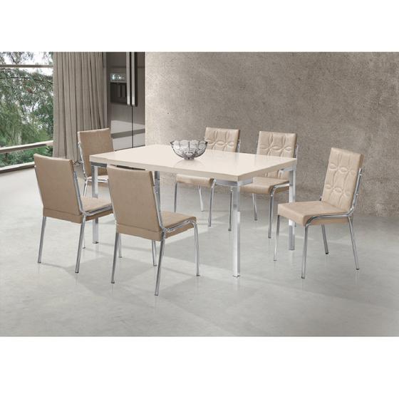 Conjunto Sala de Jantar Mesa Iza 160x90cm Tampo Vidro/MDF com 6 ...