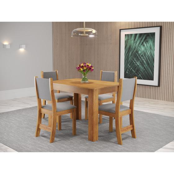 Conjunto Sala de Jantar Mesa Jude com 4 Cadeiras Sol Viero Mel/Cinza ...