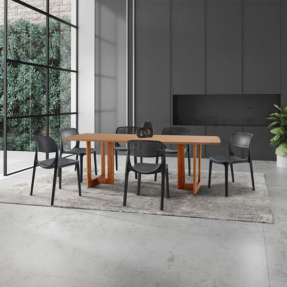 Conjunto Sala de Jantar Mesa Patros 180cm Madeira Tampo Laminado Barril ...