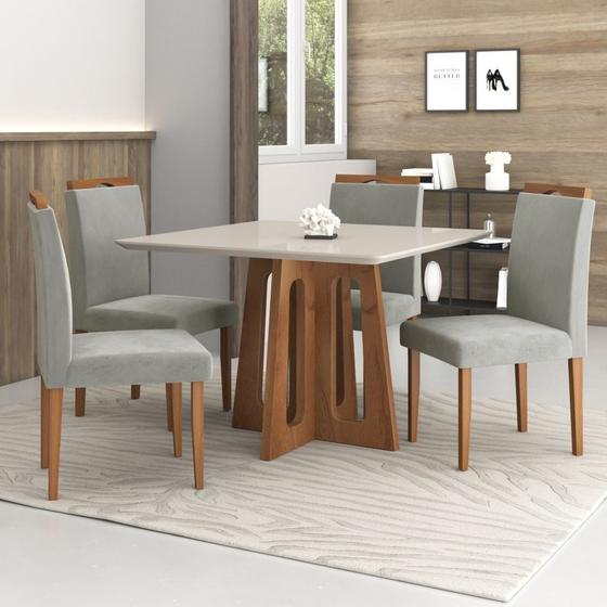 Conjunto Sala de Jantar Mesa Recife Tampo Vidro/MDF com 4 Cadeiras 04 ...