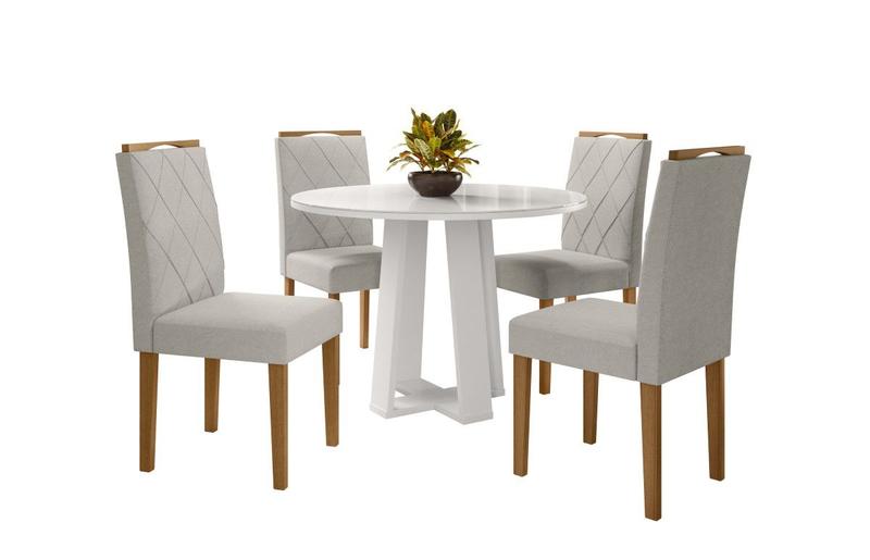 Conjunto Sala de Jantar Mesa Redonda Isabela Tampo OffWhite Com Vidro 4 ...