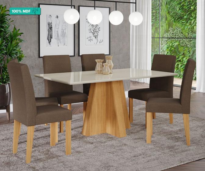 Conjunto Sala de Jantar Patricia 160X80 Tampo em Vidro/MDF 4 Cadeiras Maia Cimol Nature Off ...