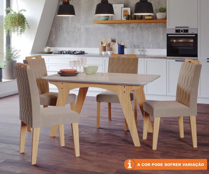 Conjunto Sala De Jantar Selena 130X80 Tampo MDF/Vidro 4 Cadeiras Paola Cimol Nature/Offwhite ...