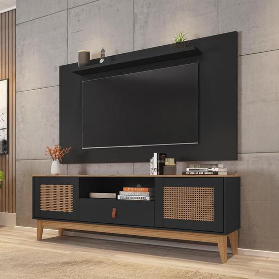 Conjunto Sala Rack Painel Esmeralda com Pés Madeira Maciça - Loja ...