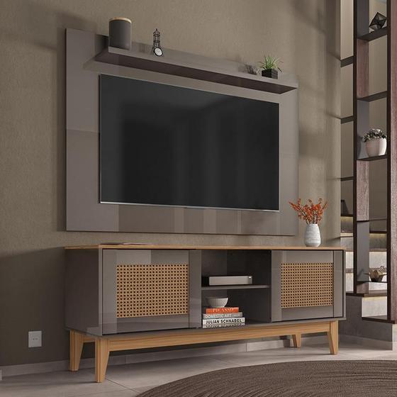 Conjunto Sala Rack Painel Safira com Pés Madeira Maciça - Loja DoceLar ...