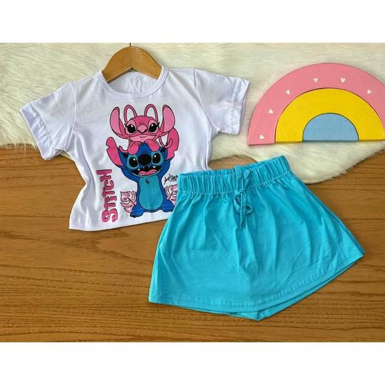 Conjunto Short e Saia Com Blusa Estampada Stitch Verão Disney Moda ...