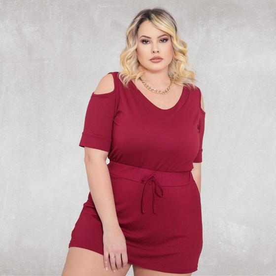 Conjunto Short-Saia + Blusa Manga Vazada Moletinho Plus Size - Muzzarra ...
