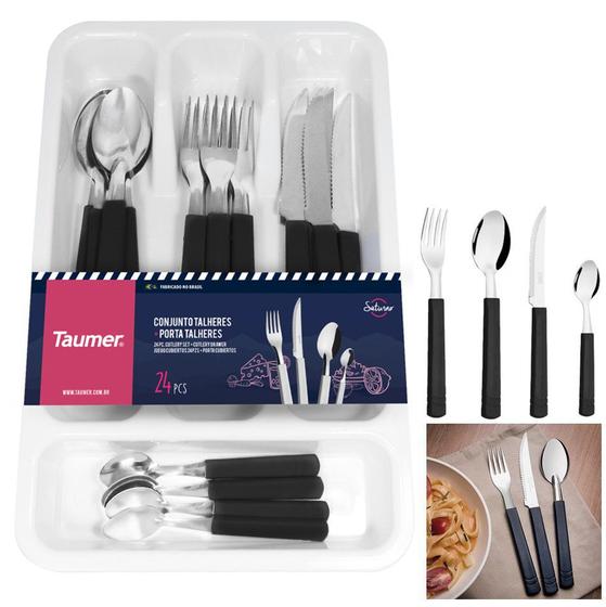 Conjunto Talheres 24 pçs Faqueiro Aço Inox Porta Talheres Saturno ...
