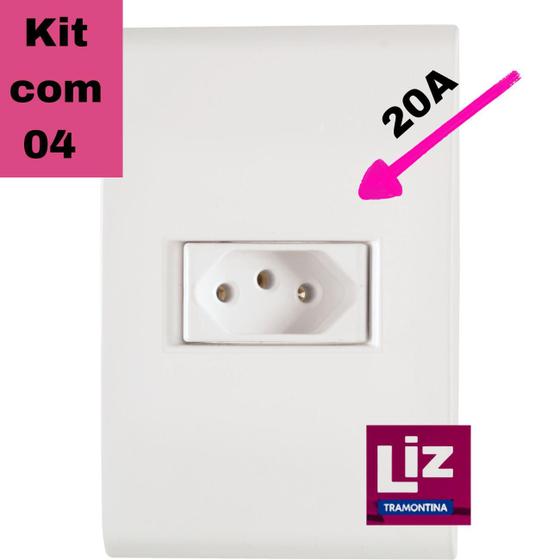 Conjunto Tomada Simples Liz 20a Tramontina 2P+T 20A/250V Kit C/ 4 ...
