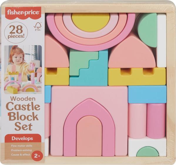 Conjunto Toy Castle Block Fisher-Price Wood 28 peças para crianças 2+Y ...