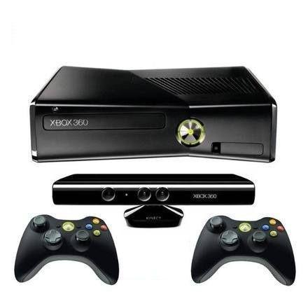 Console 360 Slim 4gb Standard Cor Matte Black 2 Controles + Kinect + 1 ...