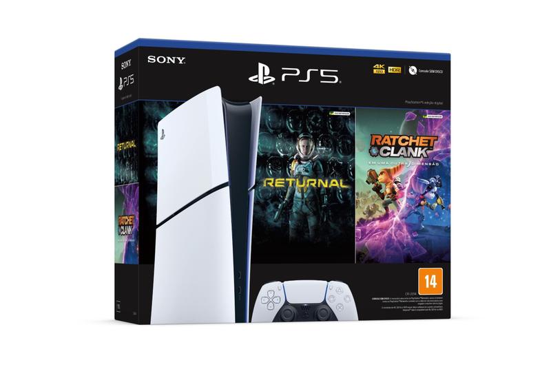 Console PlayStation 5 Digital Slim Branco 1TB + Returnal e Ratchet e Clank + Controle Sem Fio ...