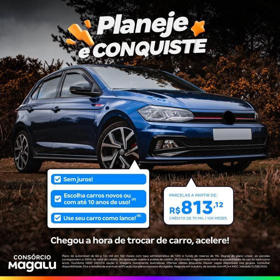 Consórcio de Carro - 70 Mil - 100 Meses - Planeje e conquiste - Consórcio Magalu - Consórcio de ...
