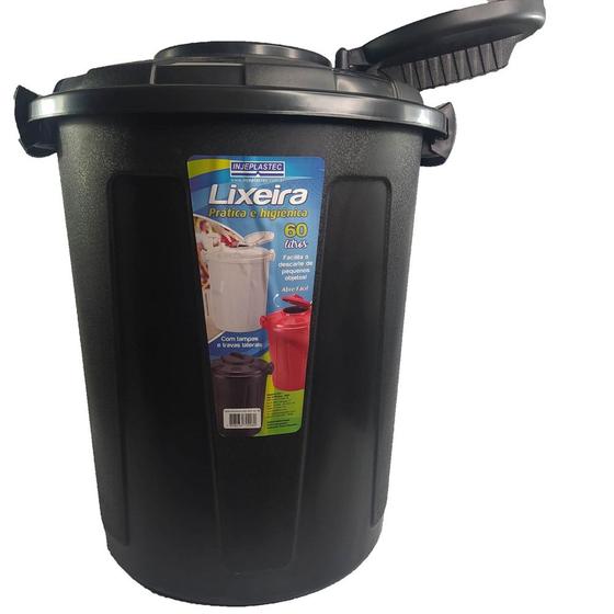 "contentor plastico com tampa abre fácil multi uso - 60 litros preta ...