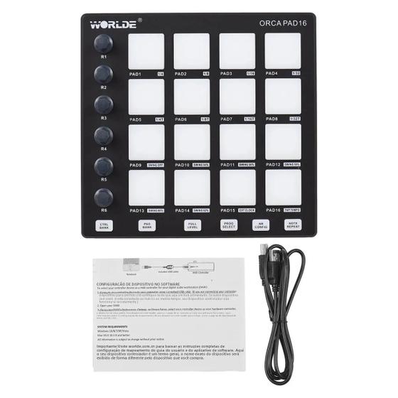 Controlador De DJ Portátil Beat Maker WORLDE ORCA PAD16 Com Mini ...