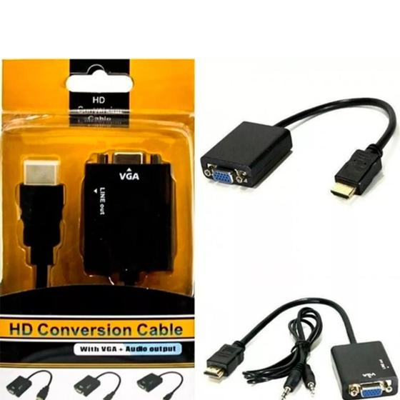 Conversor HDMI Macho VGA Fêmea Saída de Áudio Cabo P2 - Gold ...