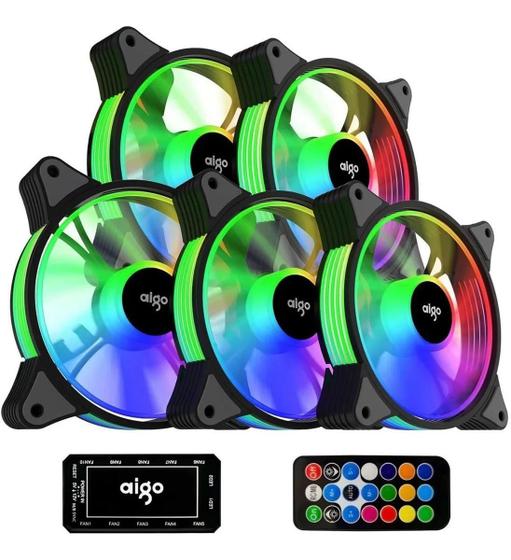 Cooler Fan Aigo Ar12 Rgb Kit 5 Peças 120Mm Controle De Luz - Your ...