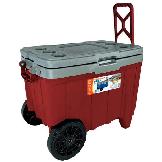 Cooler Térmico Grande 54L Caixa Térmica Com Rodas CROSS Alça Trava e ...