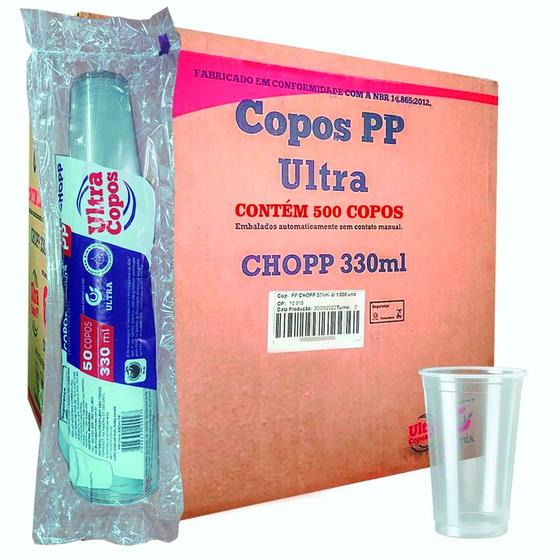 Copo 300ml 330ml Descartável Liso Chopp Suco Refri Pp C/500 - Ultra copos - Copo de Água / Suco ...
