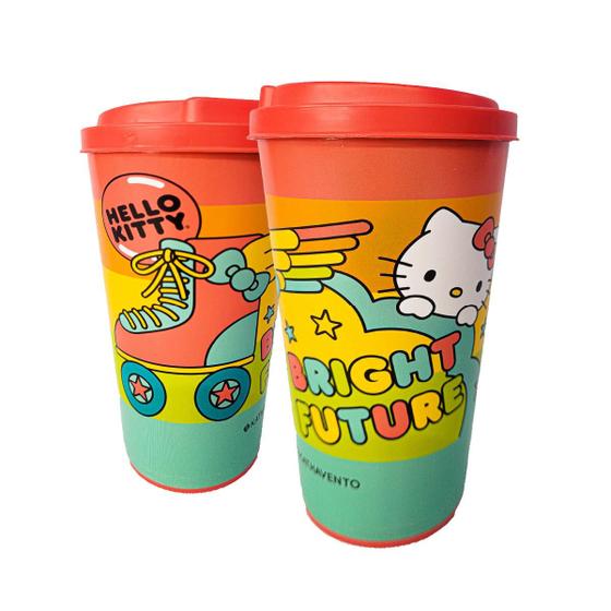 Copo Bucks Hello Kitty com Tampa Arco-Íris Plastico Fun Kathavento ...